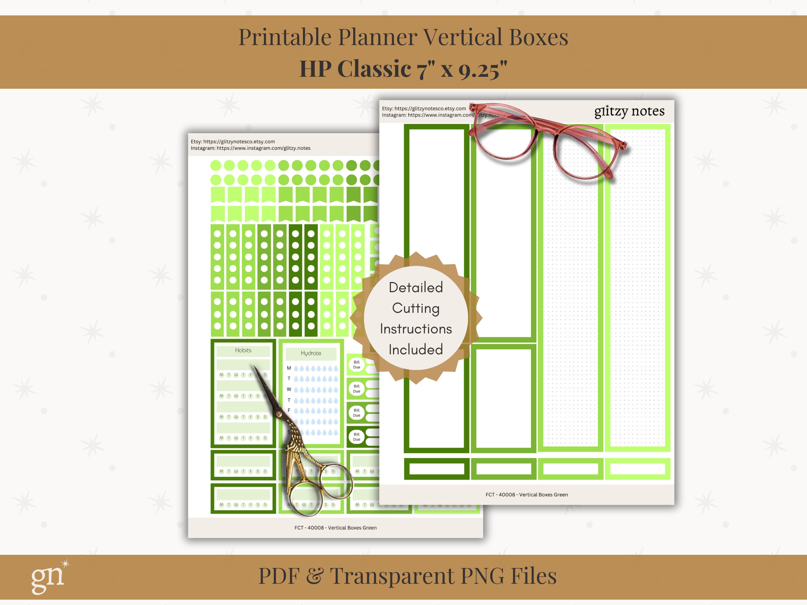 HP Classic Green Boxes Printable Happy Planner Box Stickers-vertical ...