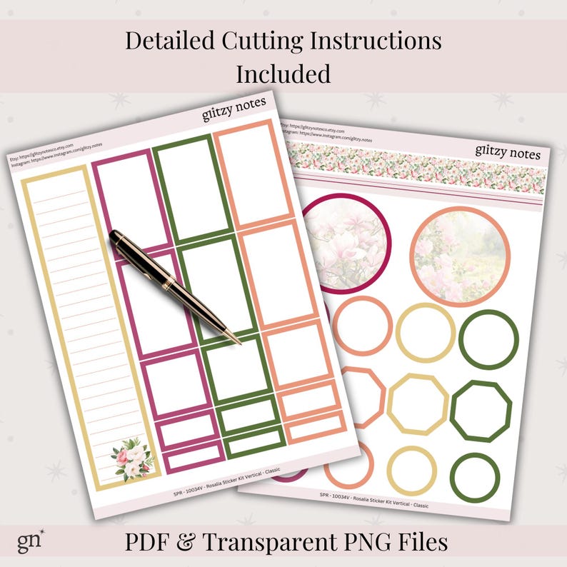 Rosalia Floral Planner Stickers: HP Classic Vertical Layout (PDF & PNG ...