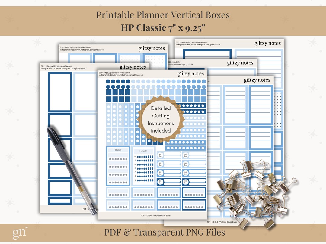 HP Classic Boxes Blue Printable Happy Planner Box Stickers-vertical and ...
