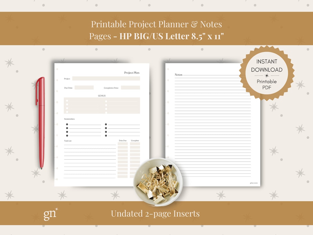Printable Project Planner and Notes Pages Insert HP BIG/US Letter 8.5 ...