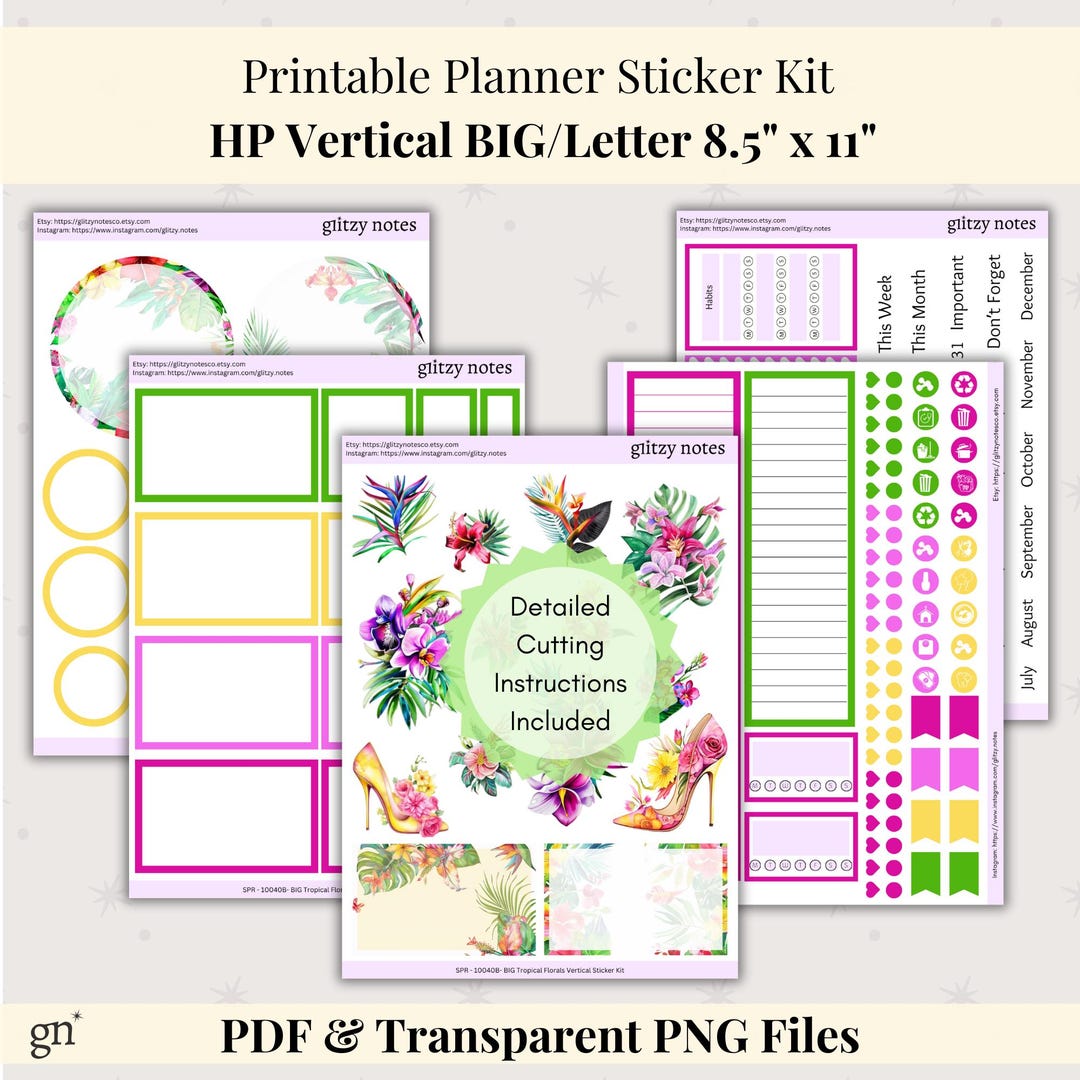 Happy Planner BIG Printable Weekly Sticker Kit Tropical Floral ...