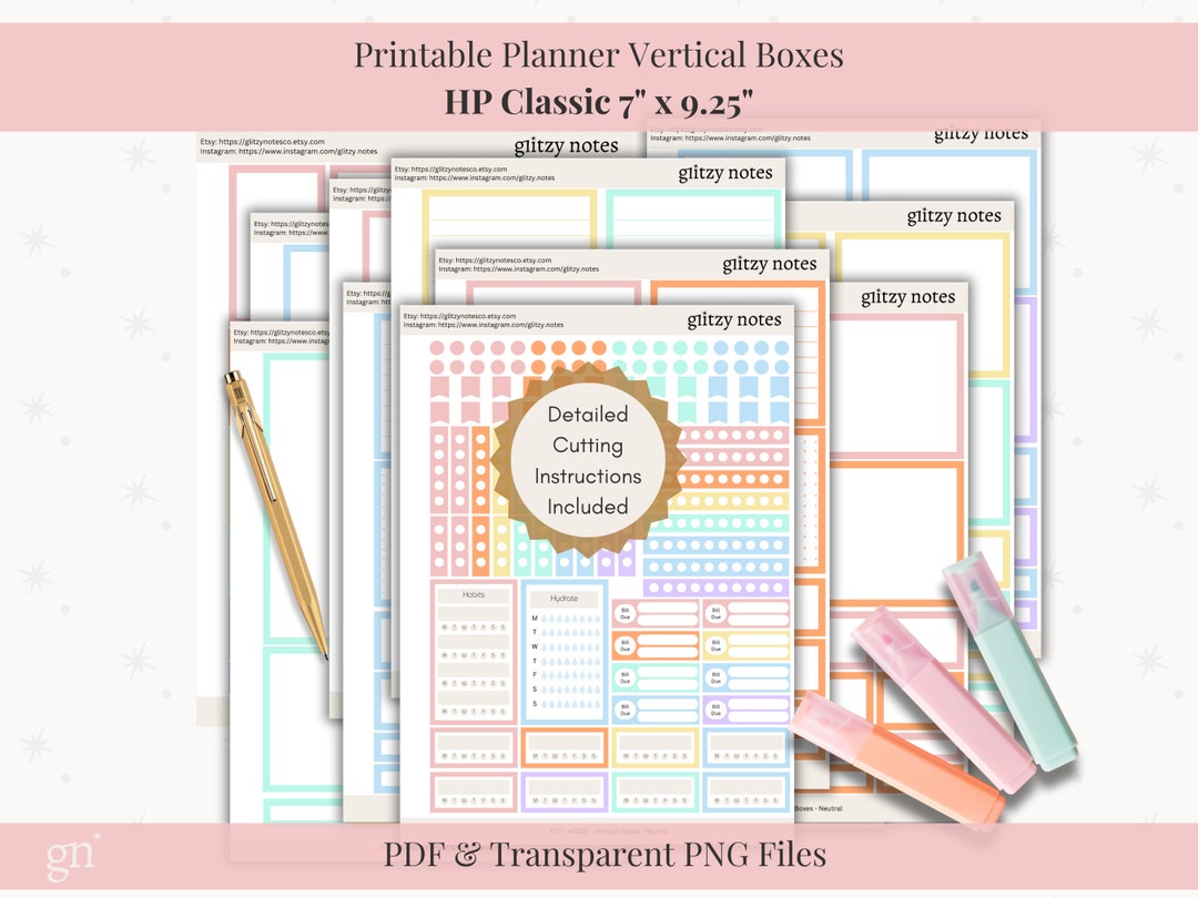 HP Classic Pastel Boxes Printable Happy Planner Box Stickers-vertical ...