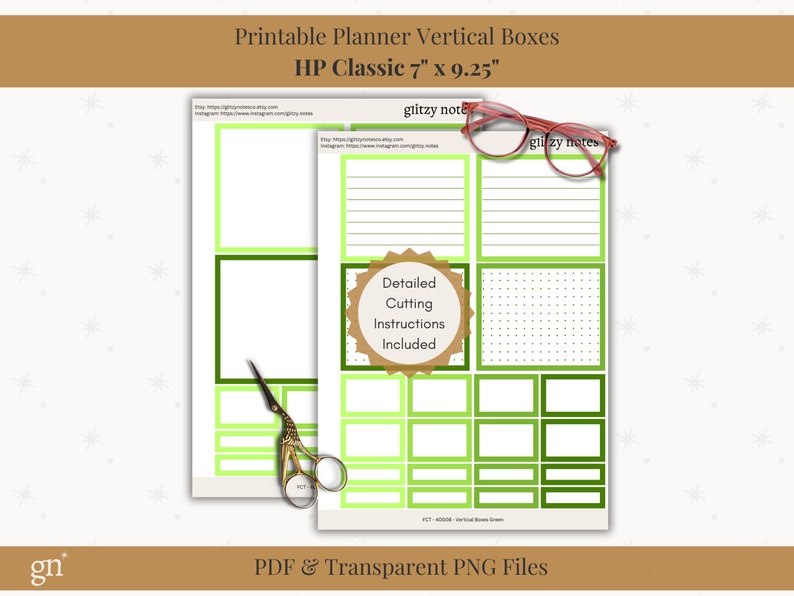 HP Classic Green Boxes Printable Happy Planner Box Stickers-vertical ...