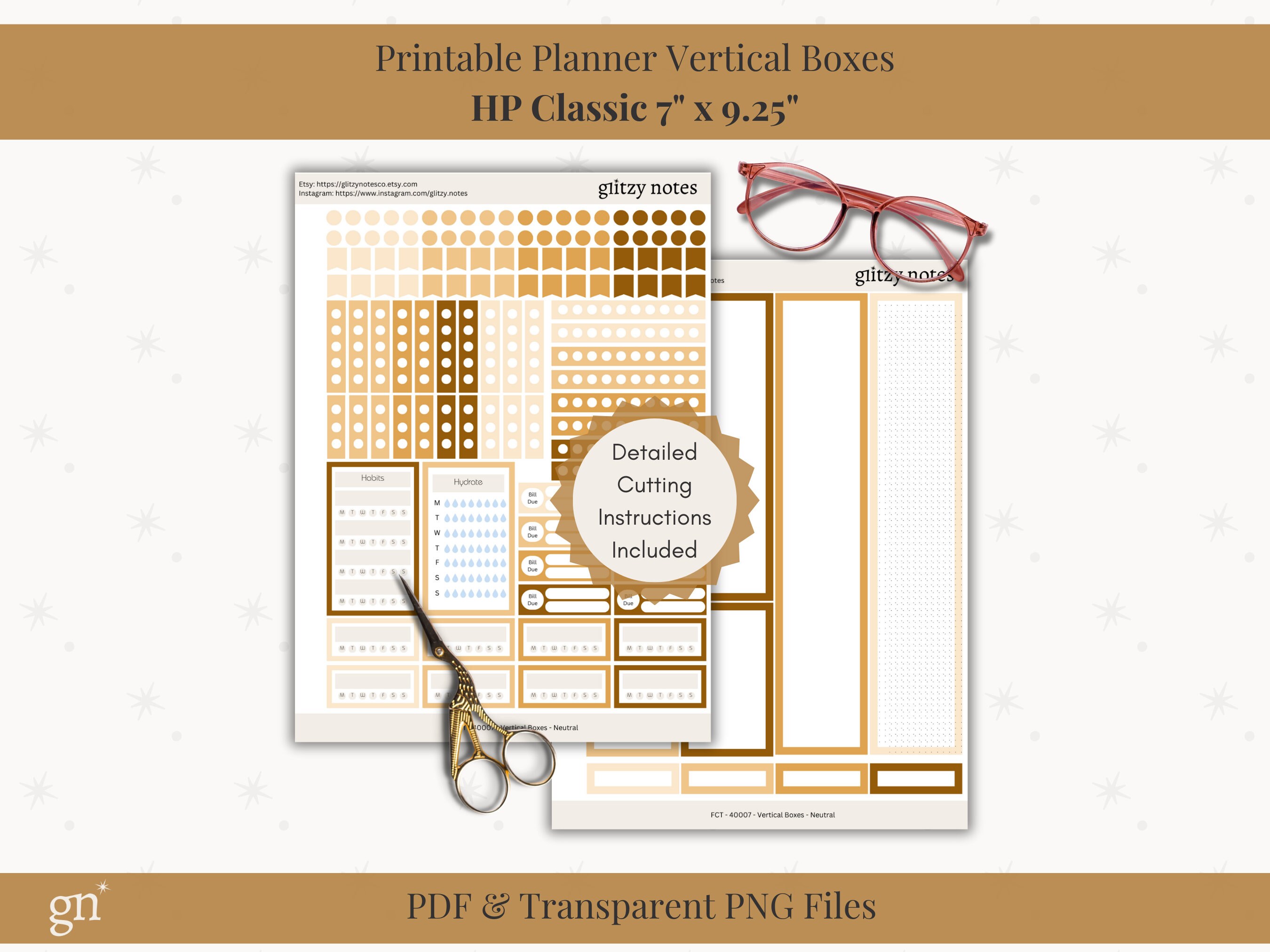 HP Classic Neutral Boxes Printable Happy Planner Box Stickers-vertical ...
