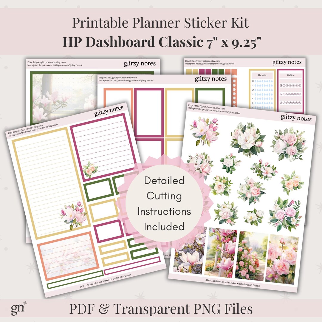 Rosalia Roses and Magnolias Planner Stickers, HP Classic (PDF & PNG) - Etsy