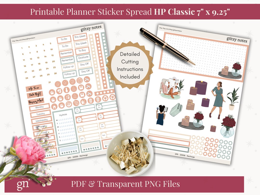 Recharge Printable Planner Weekly Sticker Spread Self Care Decorative ...