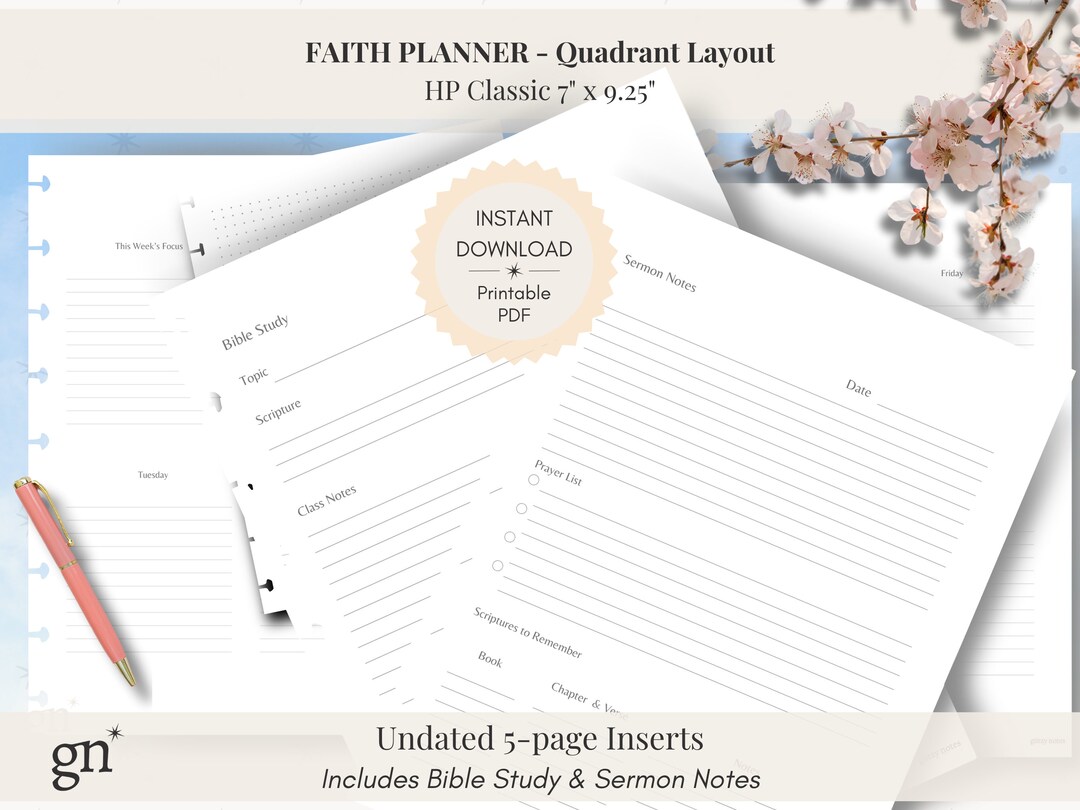 Printable Instant Download Faith Planner Undated Quadrant Layout Bible ...
