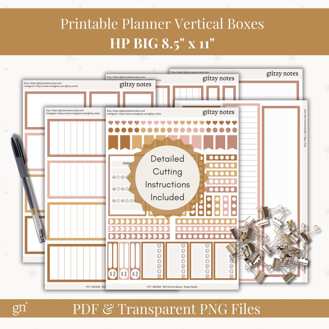 HP BIG Boxes Rosey Sands Printable Happy Planner Box Stickers-vertical ...