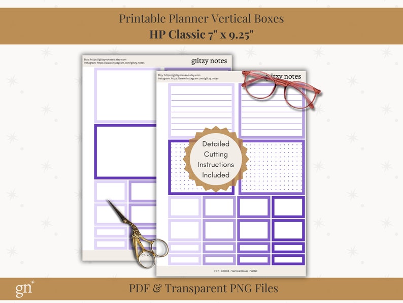 HP Classic Boxes Violet Printable Happy Planner Box Stickers-vertical ...