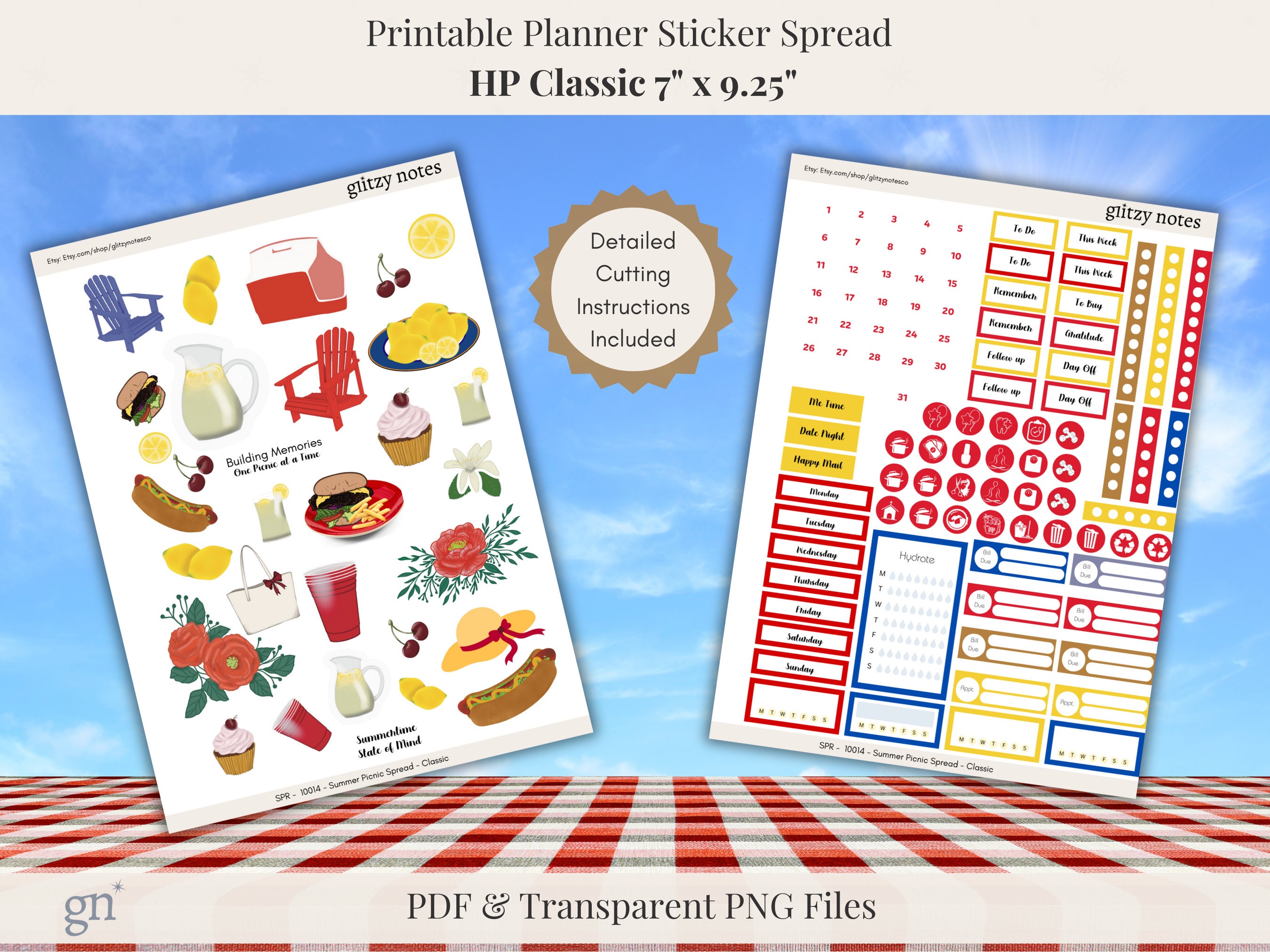 Summer Picnic Printable Planner Weekly Sticker Spread Cookout ...