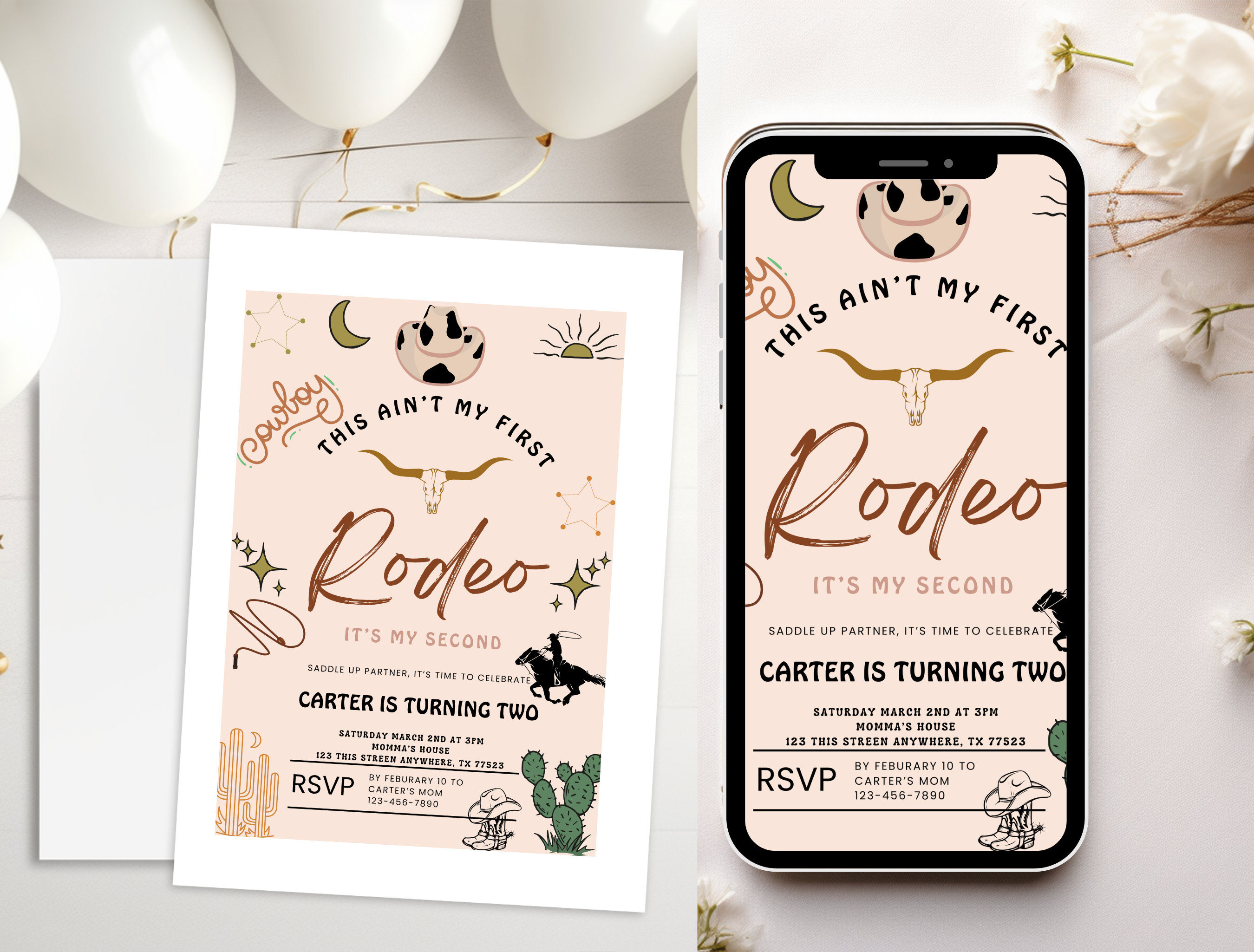 Editable My Second Rodeo Invitation, Cowboy Theme Birthday Invititation ...