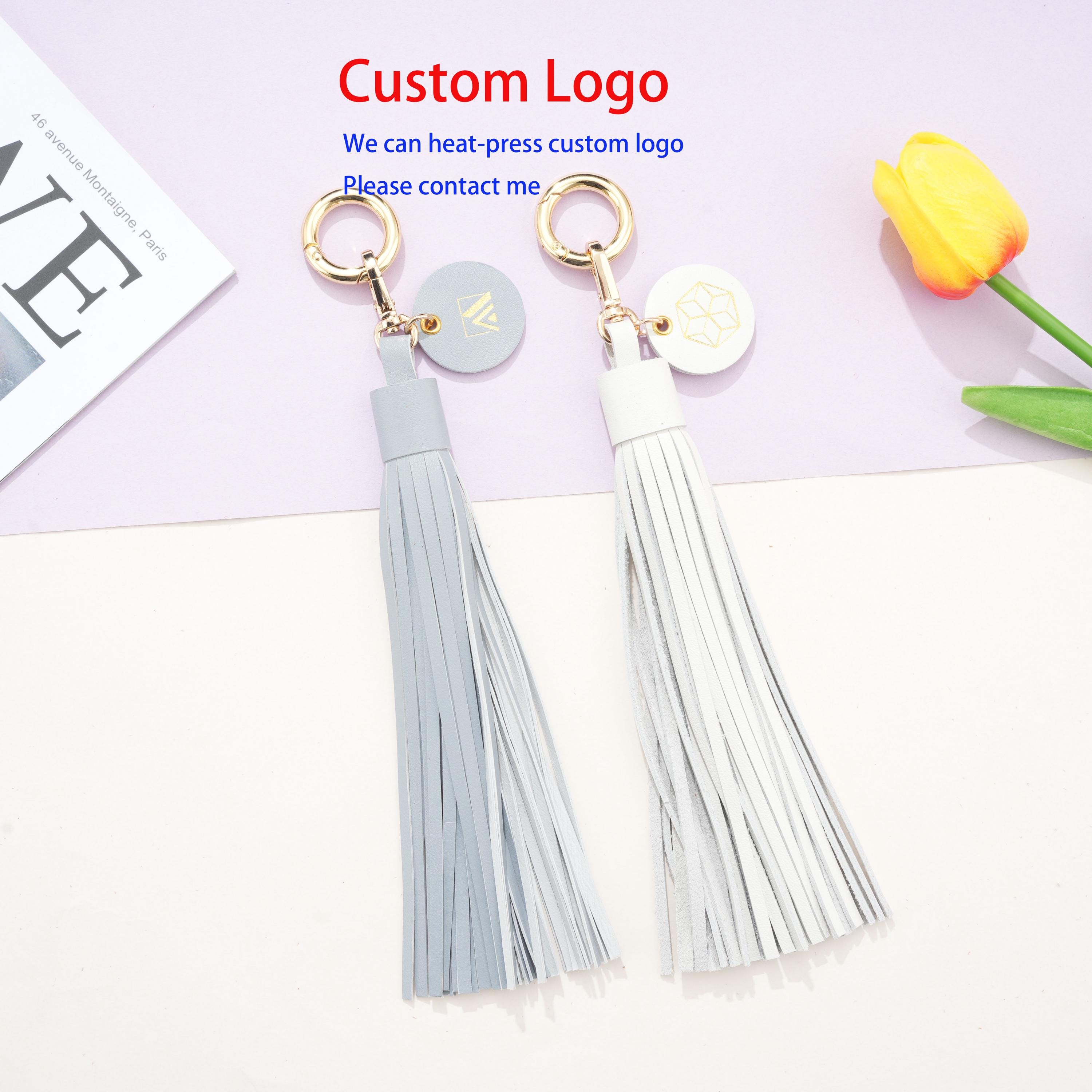 Personalized Leather Tassel Keychain, Handmade Initial Bag Charm-17cm ...