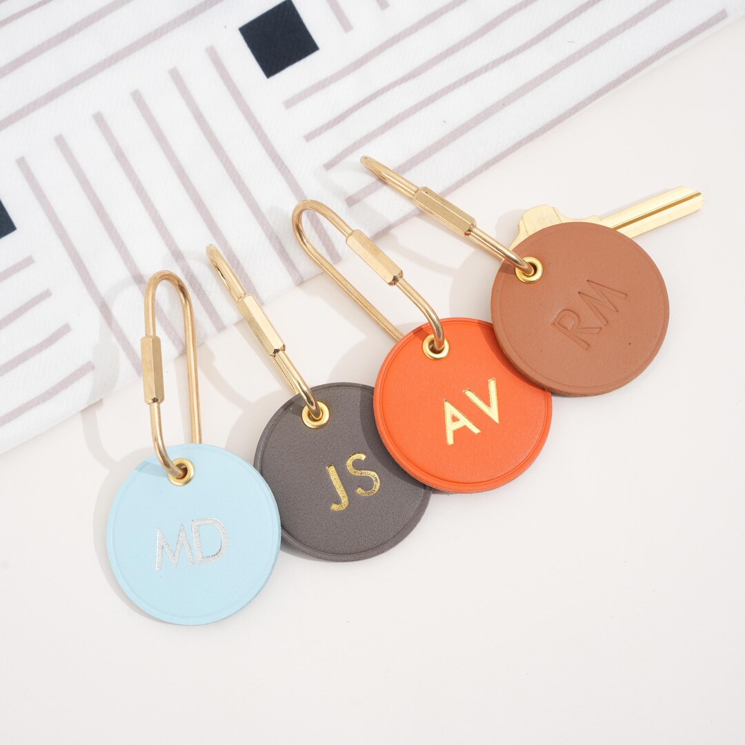 Embossed Leather Tag Keychain,personalized Monogram Key Ring,custom ...
