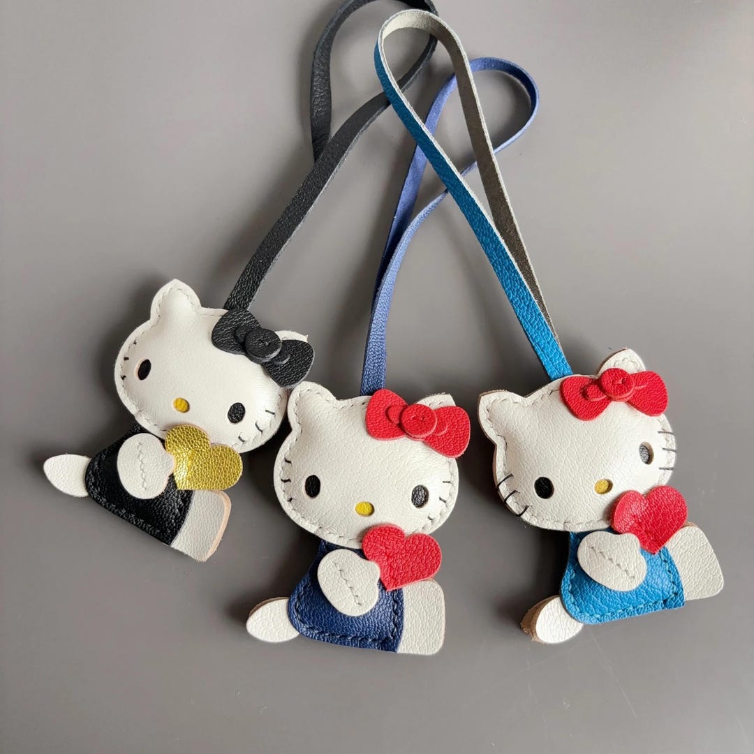 Leather Hello Kitty Charm,leather Bag Charm, Handmade,cute Hello Kitty ...