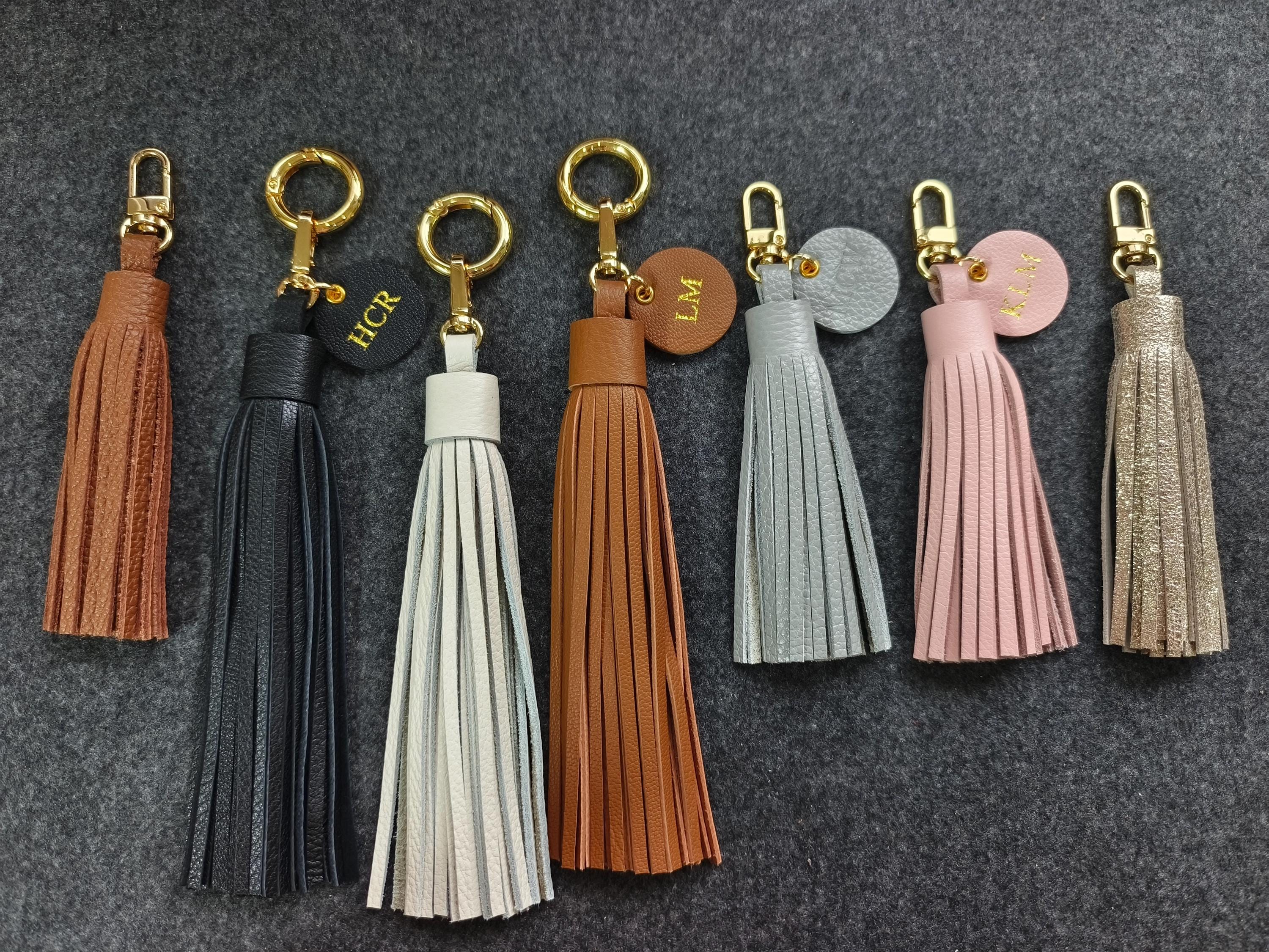Personalized Leather Tassel Keychain,genuine Leather Tassel Bag Charm ...