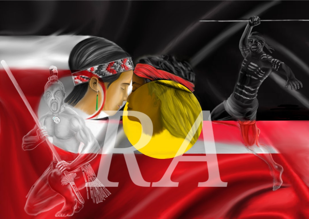 Beautiful Maori/aboriginal Flag Art Print Depicting Unity Titled ...