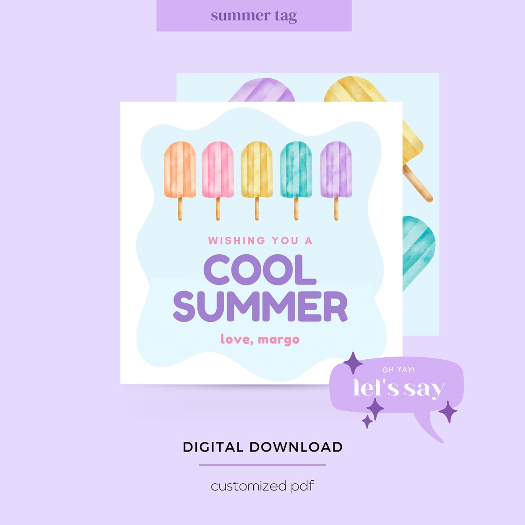 Printable Cool Summer End of School Class Favor Tag, Popsicle Gift Tag ...