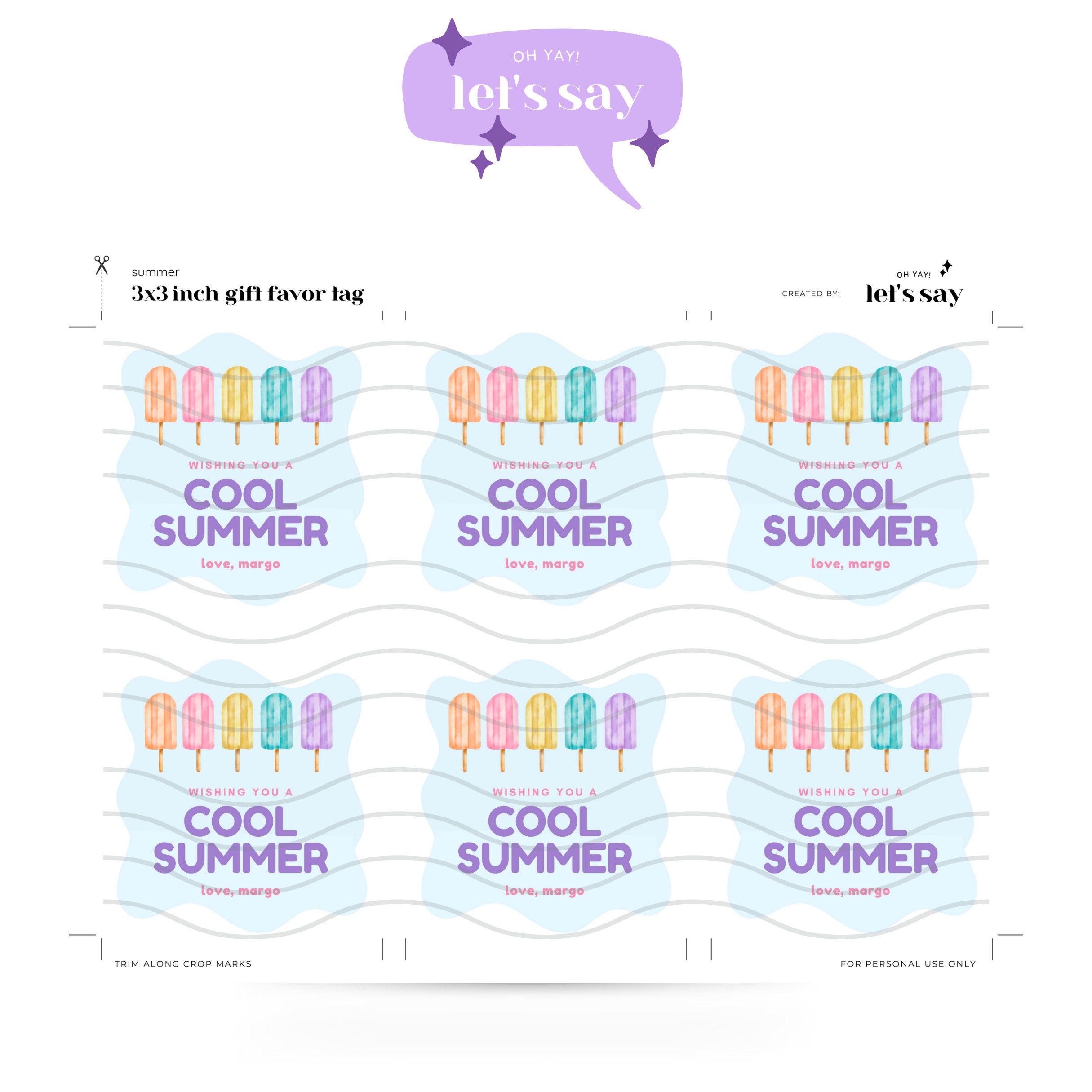 Printable Cool Summer End of School Class Favor Tag, Popsicle Gift Tag ...