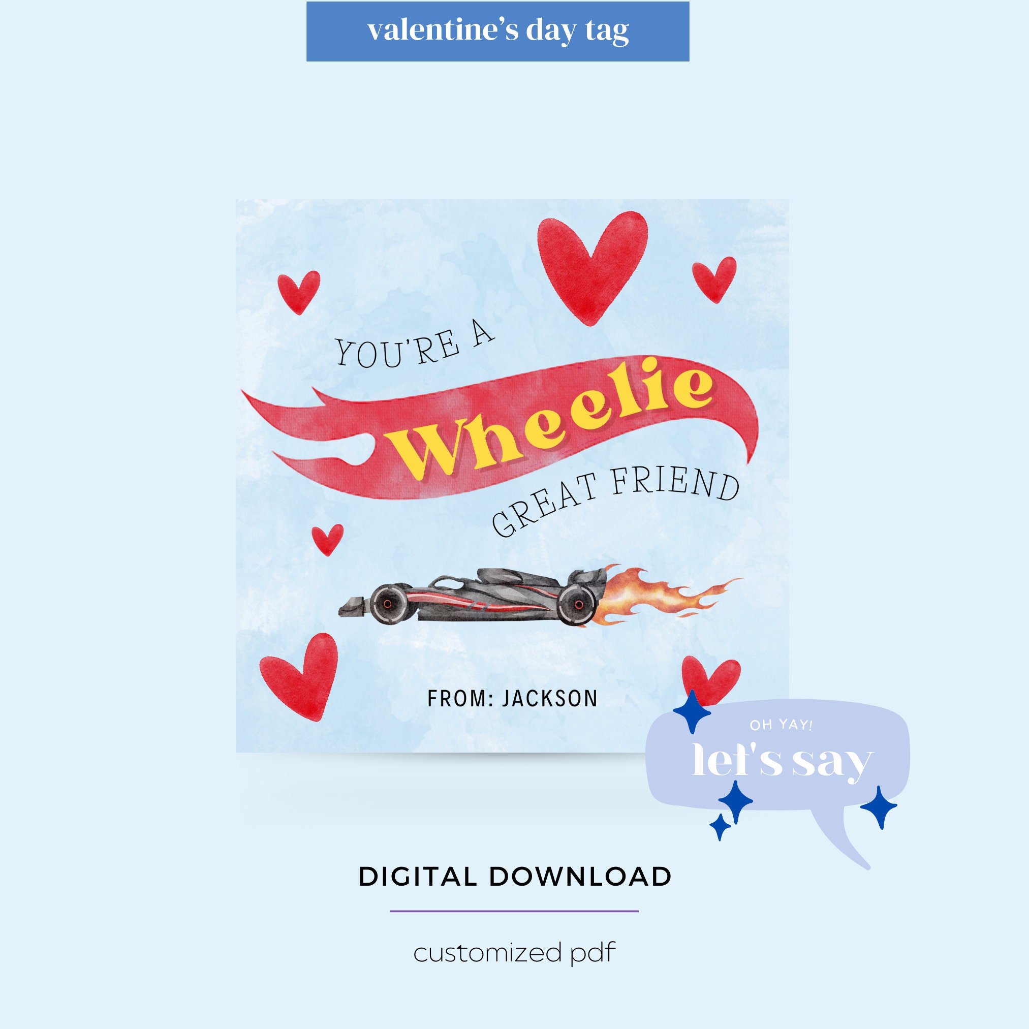 Printable Valentine Race Car Favor Tag, Valentines Day Hot Wheels Gift ...