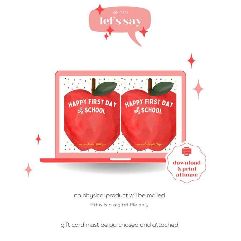 Printable Happy 1st Day / Back to School Teacher Gift Card Holder ...