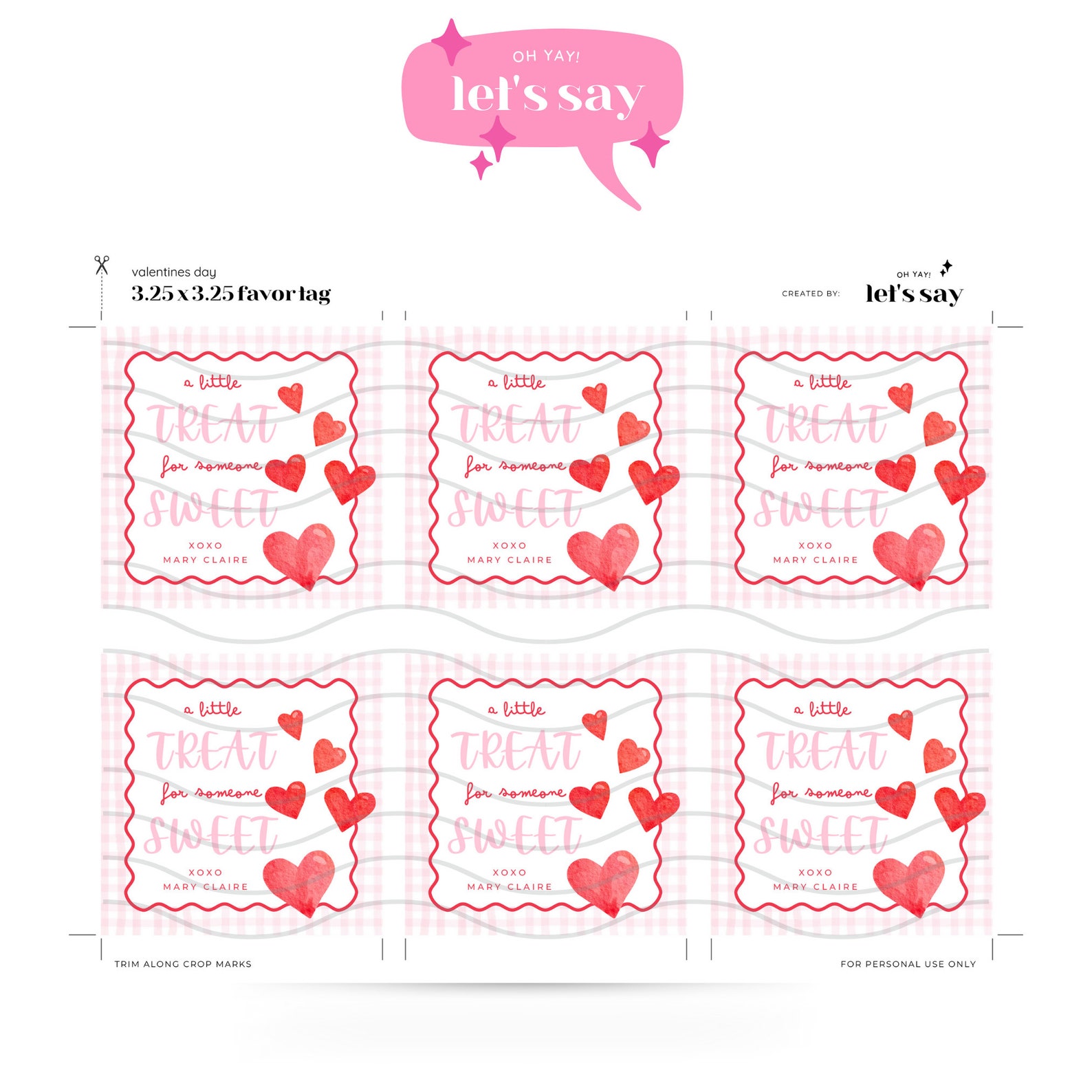 Printable Valentine Sweet Treat Favor Tag, Valentines Day Sweet Gift ...