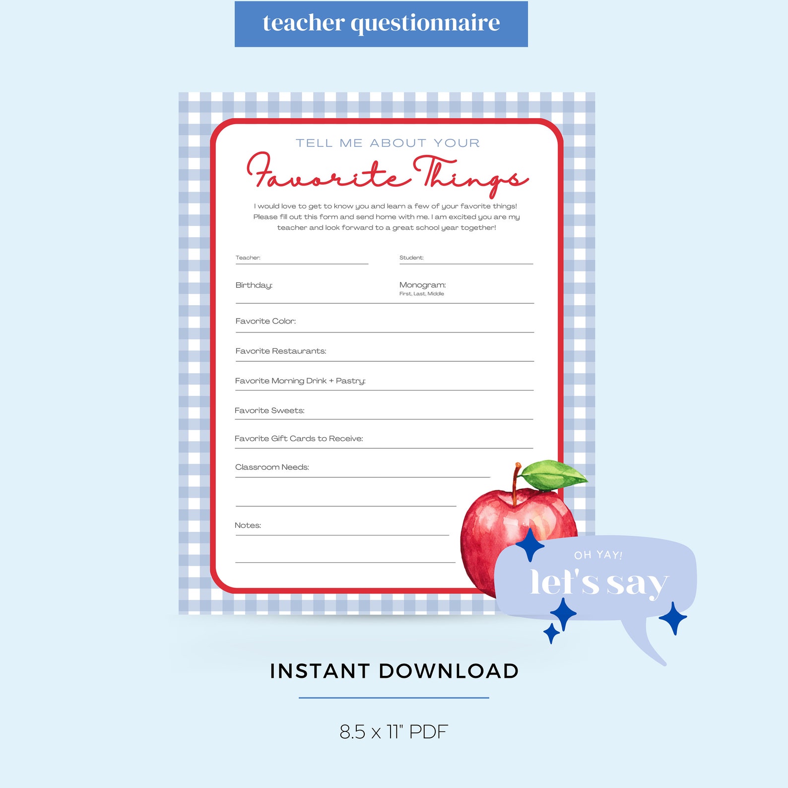Printable Teacher Questionnaire Form, Tell Me About Teacher Survey ...