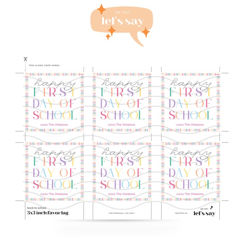 Printable Happy First Day of School Favor Tag, Colorful Themed Gift Tag ...