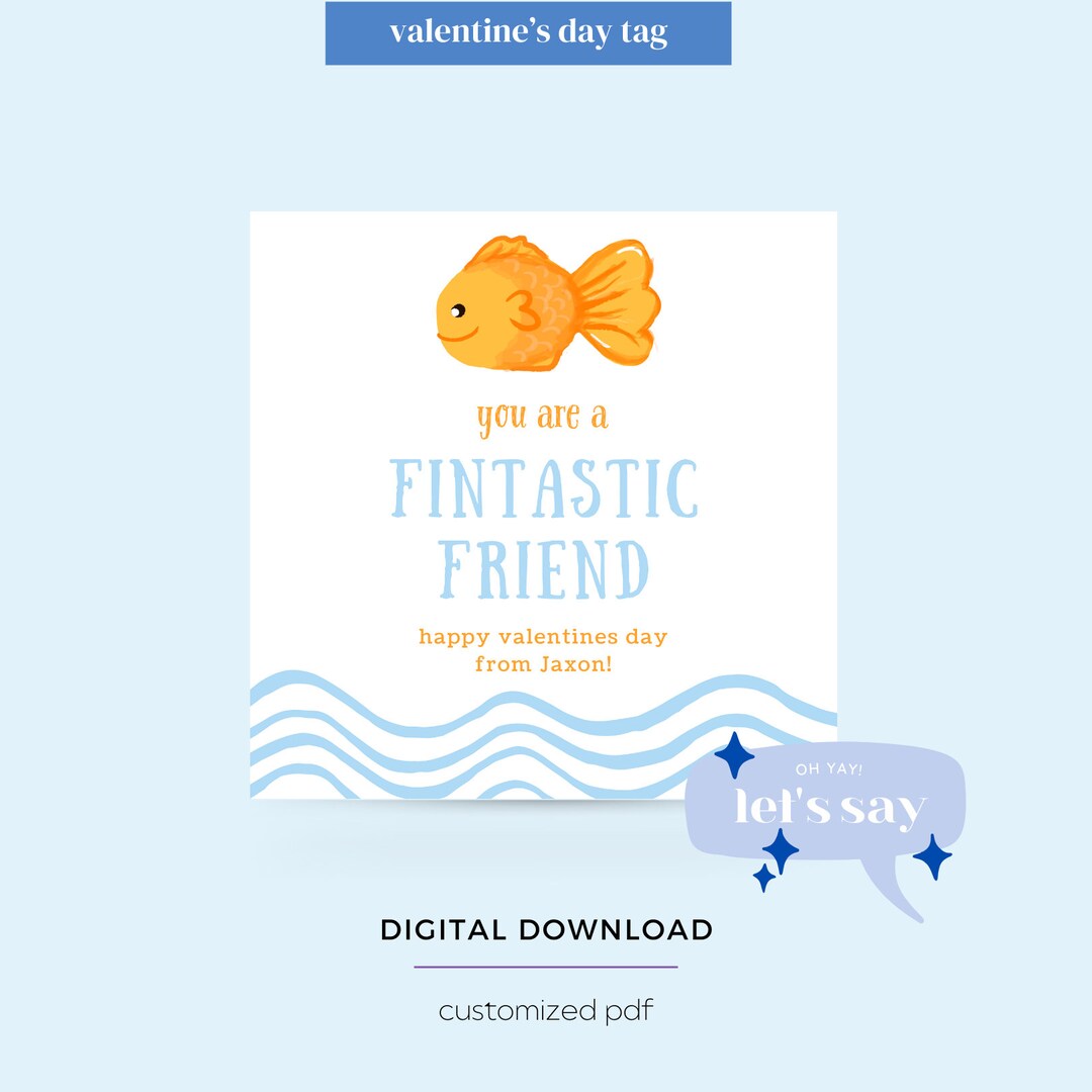 Printable Valentine Goldfish Card, Fish Valentines Tag, Valentines Day ...