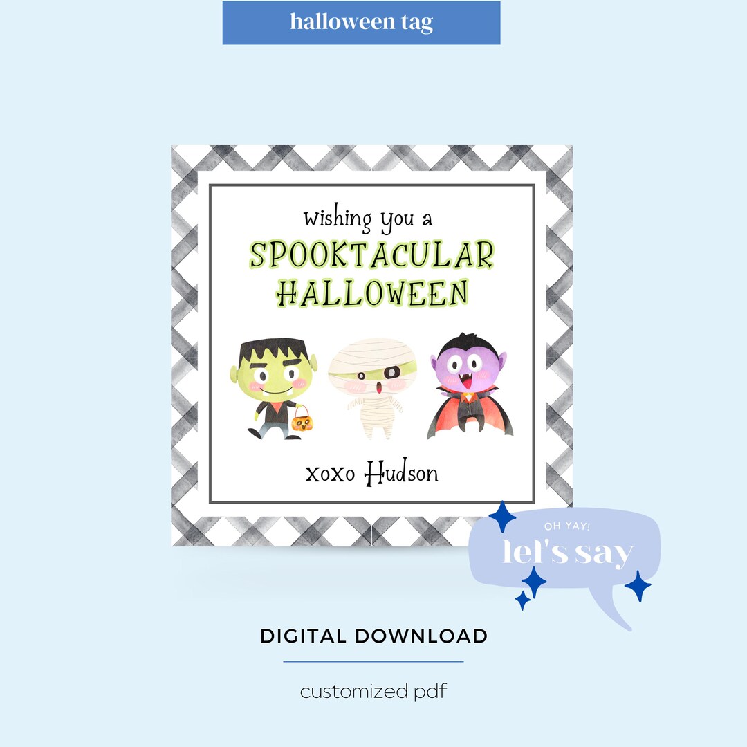 Printable Spooktacular Halloween Favor Tag, Monster Gift Tag, Favor Tag ...