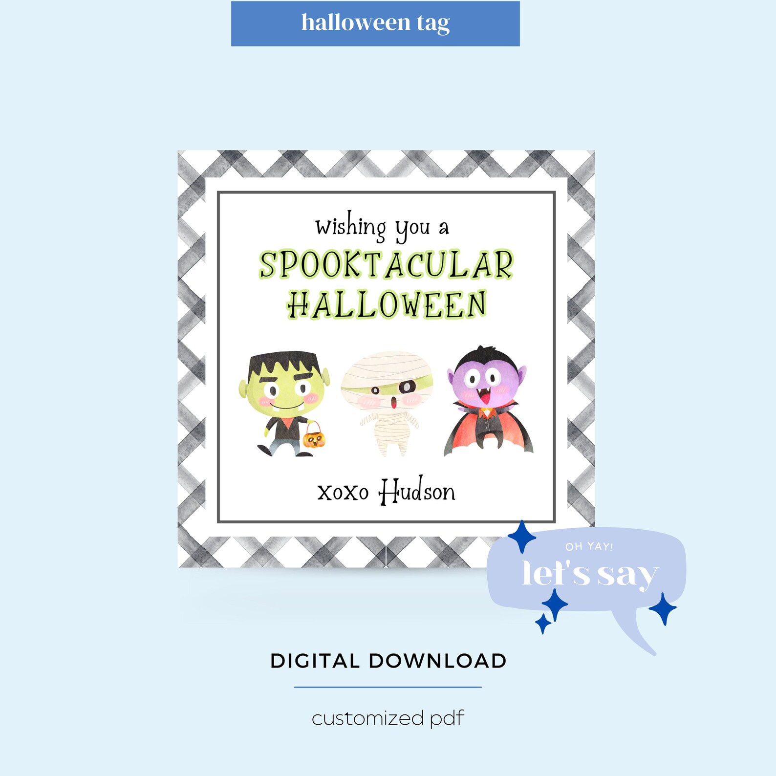 Printable Spooktacular Halloween Favor Tag, Monster Gift Tag, Favor Tag ...