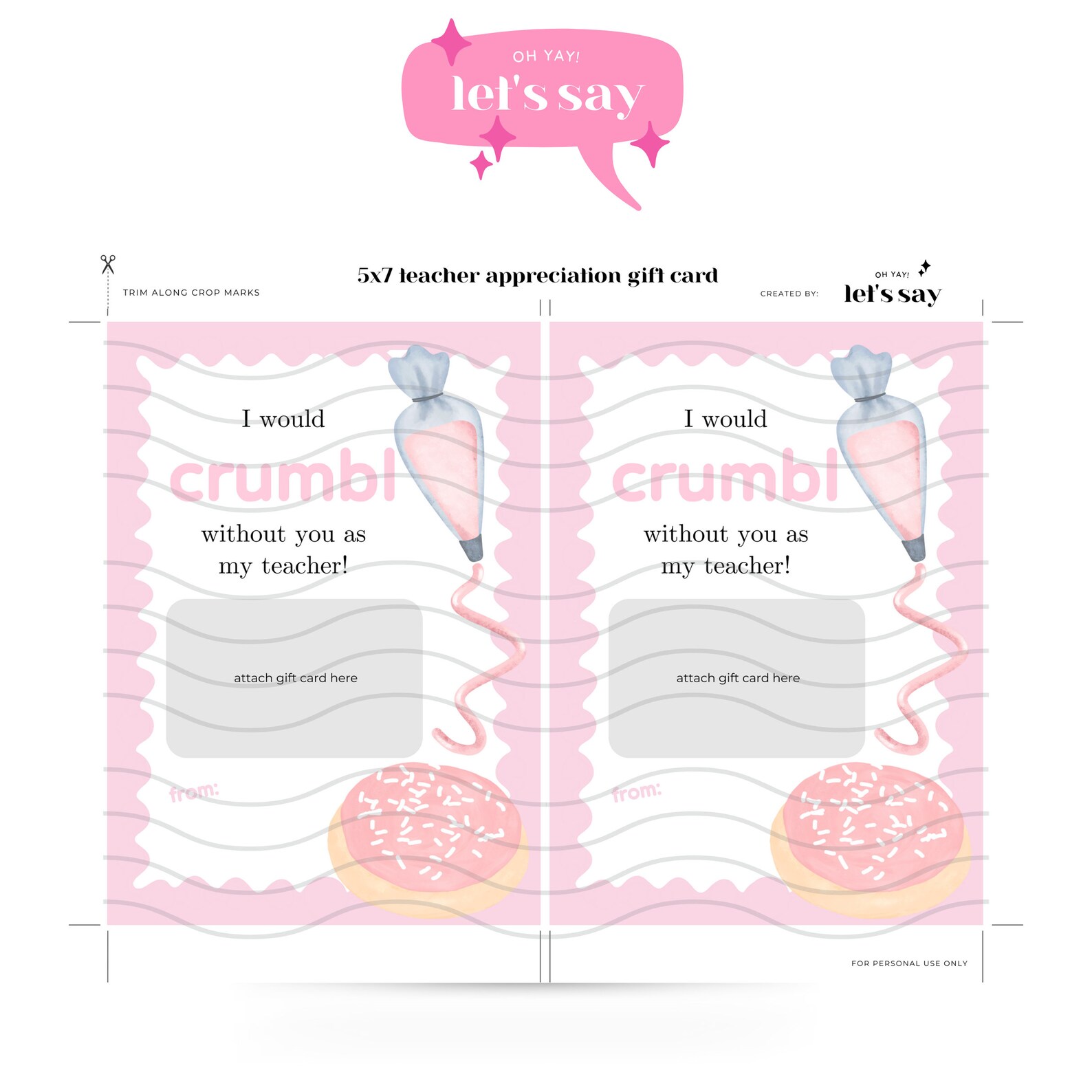 Printable Teacher Appreciation Gift Card Holder, End of School Thank ...