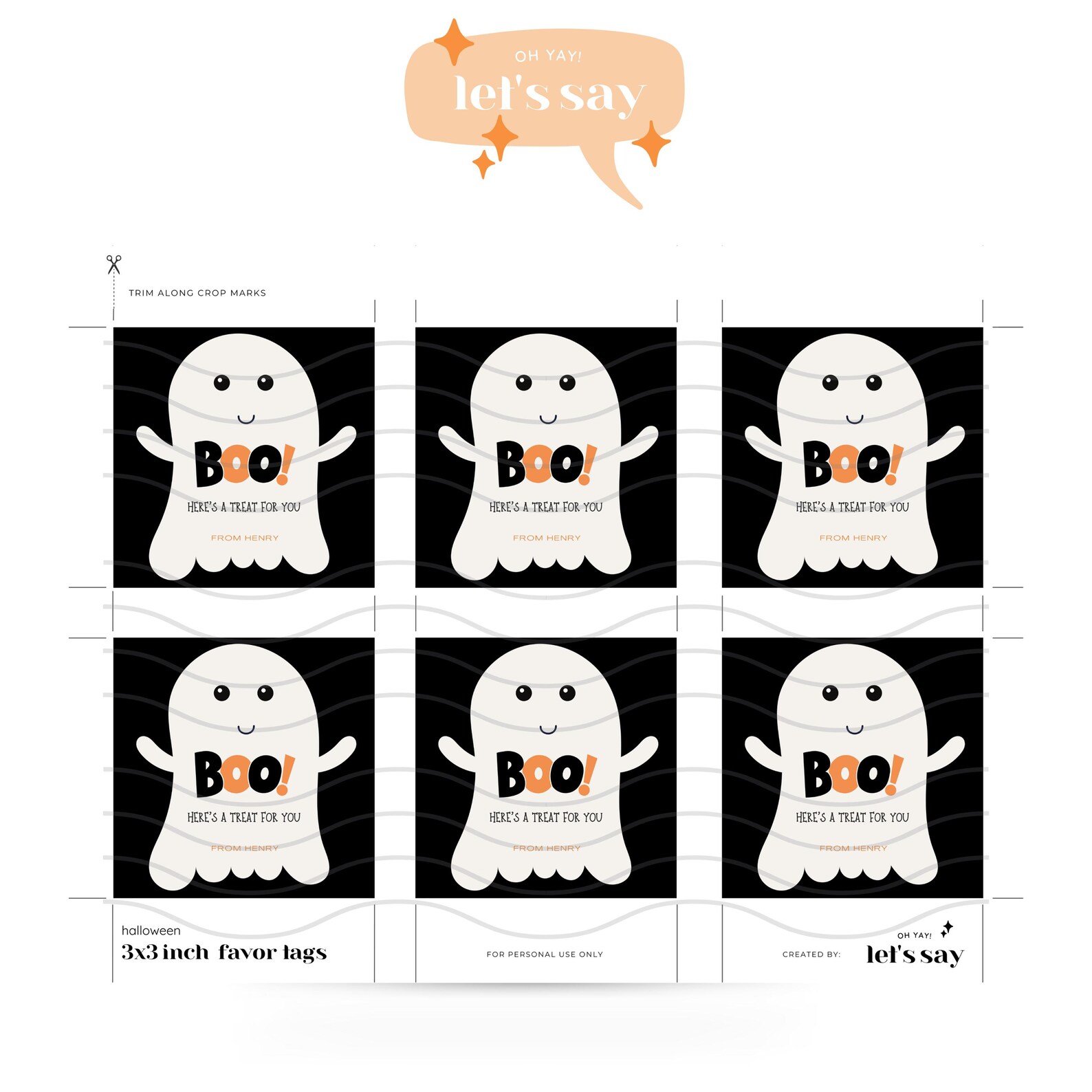Printable Boo Here's a Treat for You Halloween Favor Tag, Ghost Boo ...