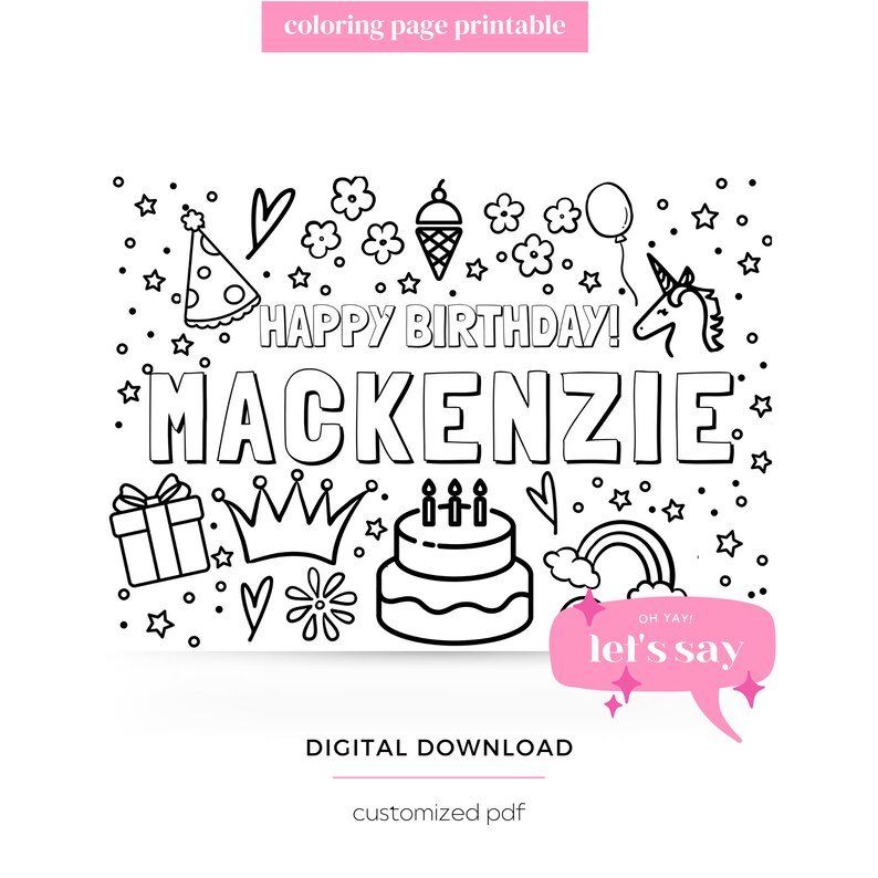 Printable Kids Coloring Sheet - Girl Happy Birthday - Children’s Custom ...