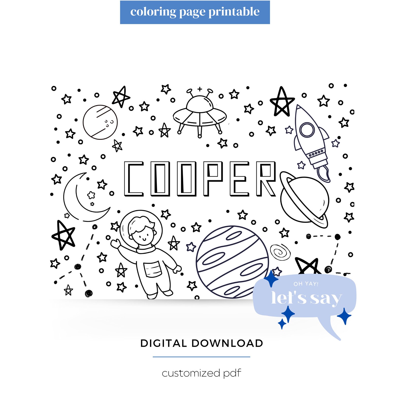 Printable Kids Coloring Sheet - Space Theme - Children’s Custom ...