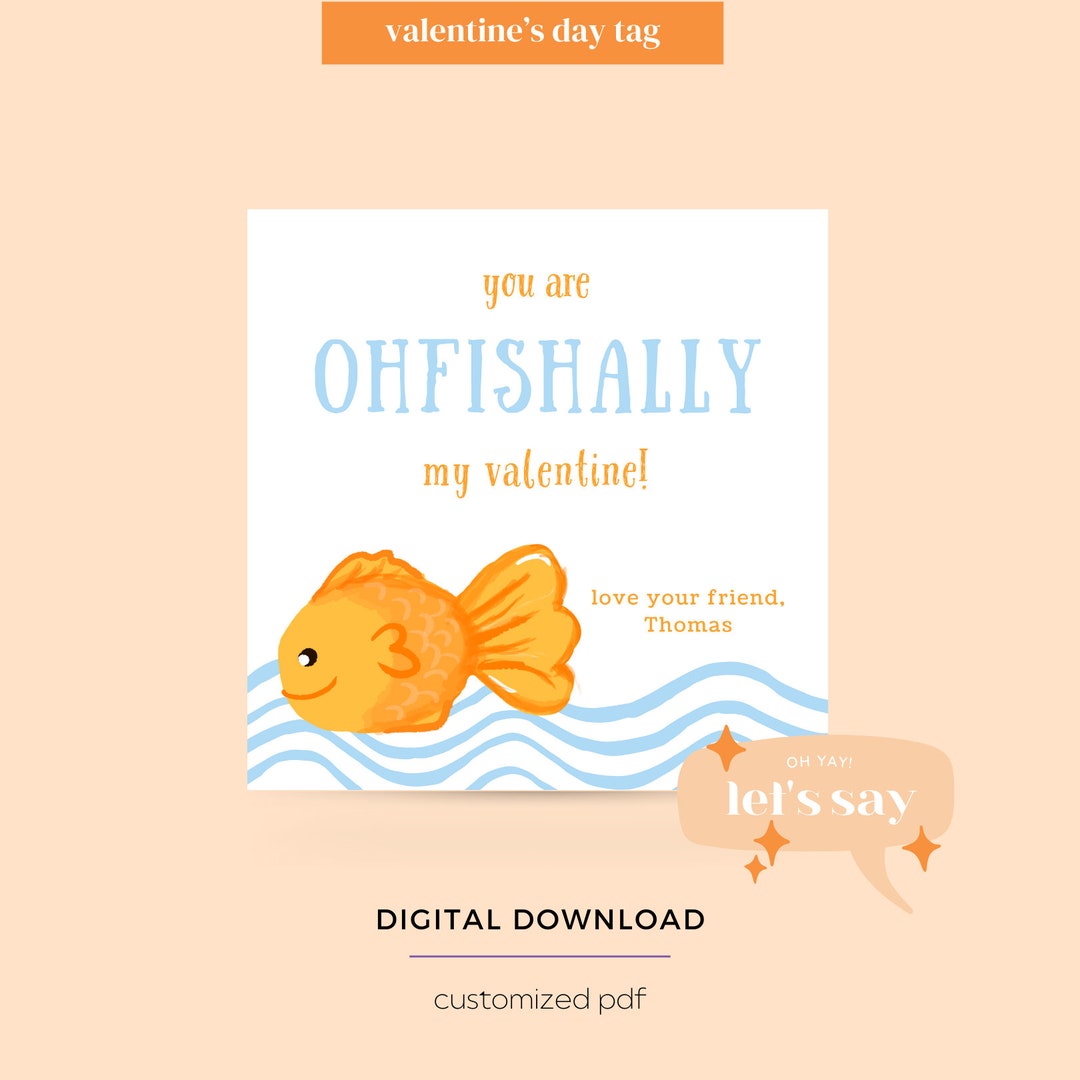 Printable Valentine Goldfish Card, Fish Valentines Tag, Valentines Day ...