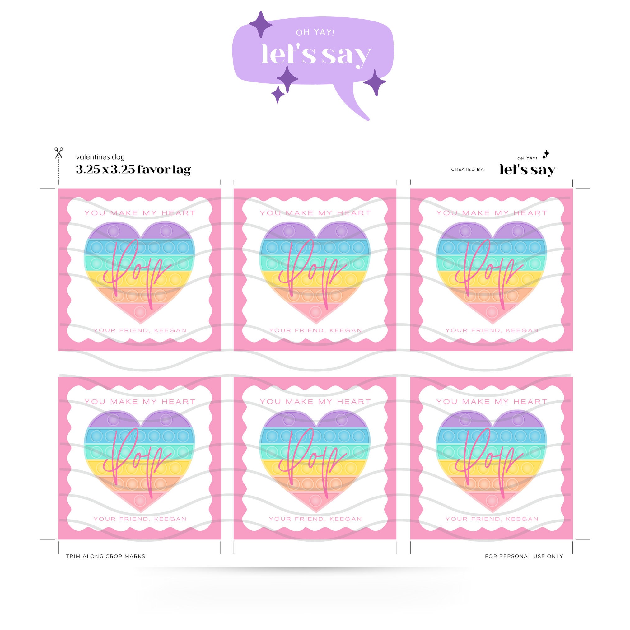 Printable Valentine Pop It Favor Tag, Valentines Day Popper Gift Tag ...