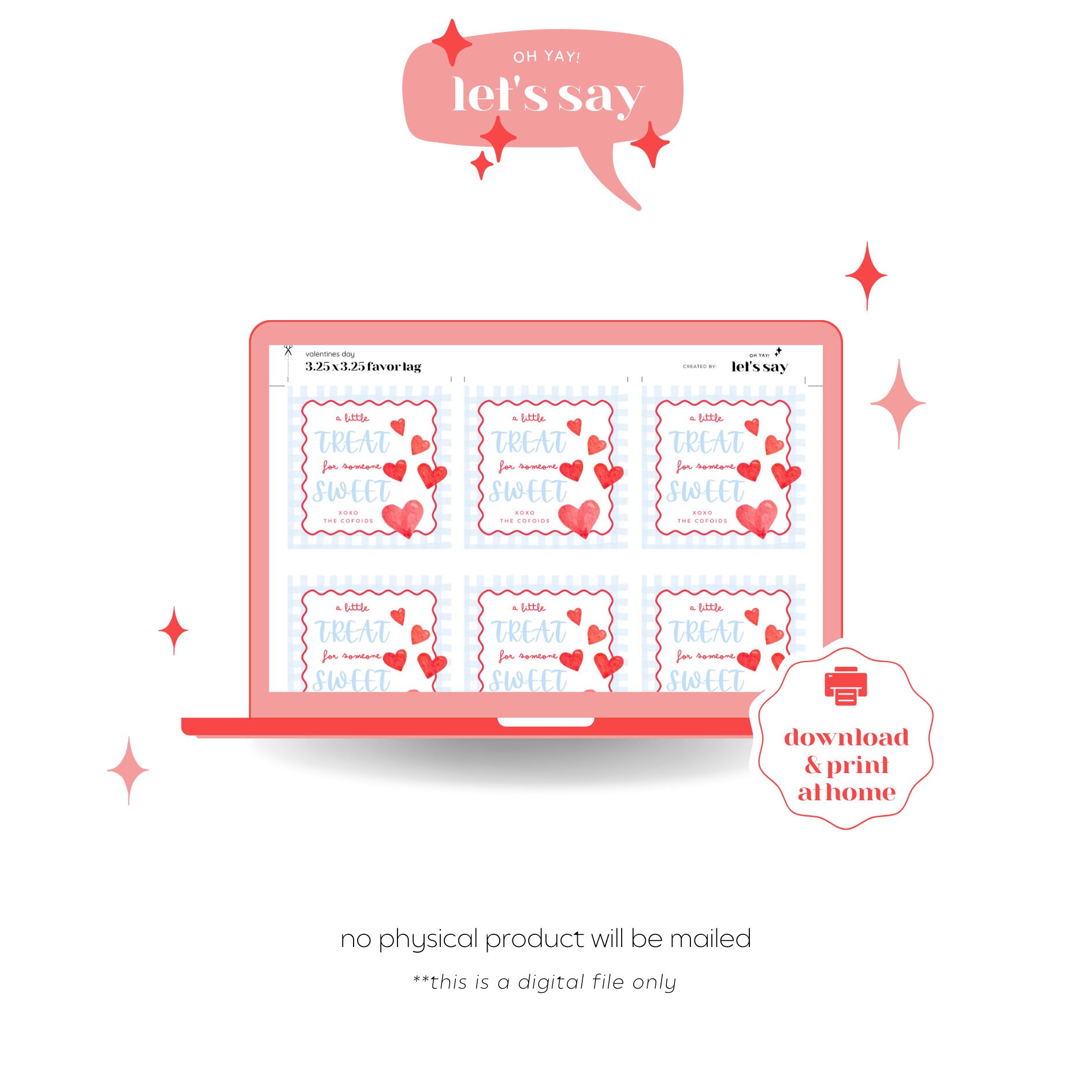 Printable Valentine Sweet Treat Favor Tag, Valentines Day Sweet Gift ...