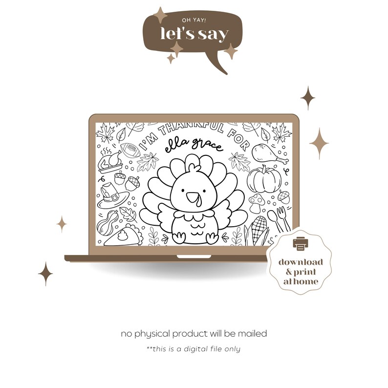 Personalized Thanksgiving Turkey Coloring Page for Kids (digital File ...
