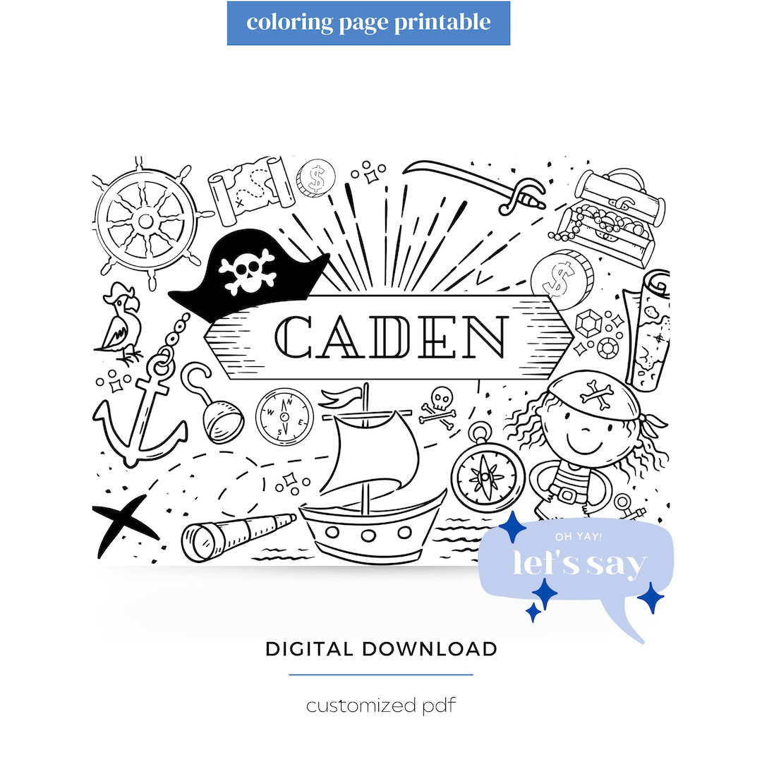 Printable Kids Coloring Sheet - Pirate Theme - Children’s Custom ...