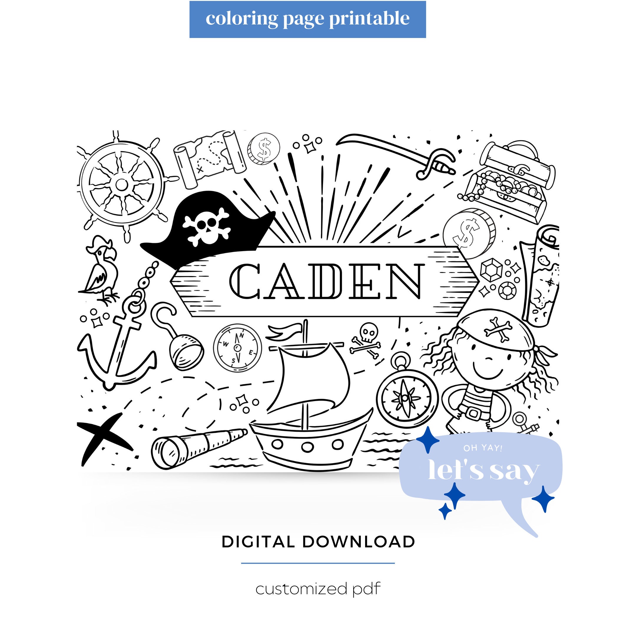 Printable Kids Coloring Sheet - Pirate Theme - Children’s Custom ...