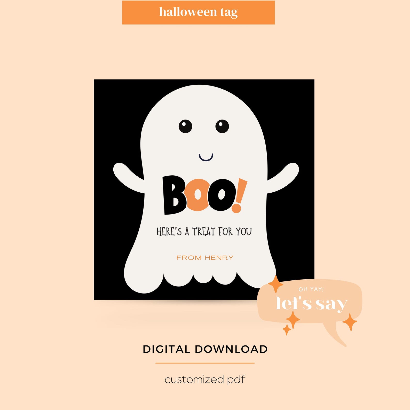 Printable Boo Here's a Treat for You Halloween Favor Tag, Ghost Boo ...