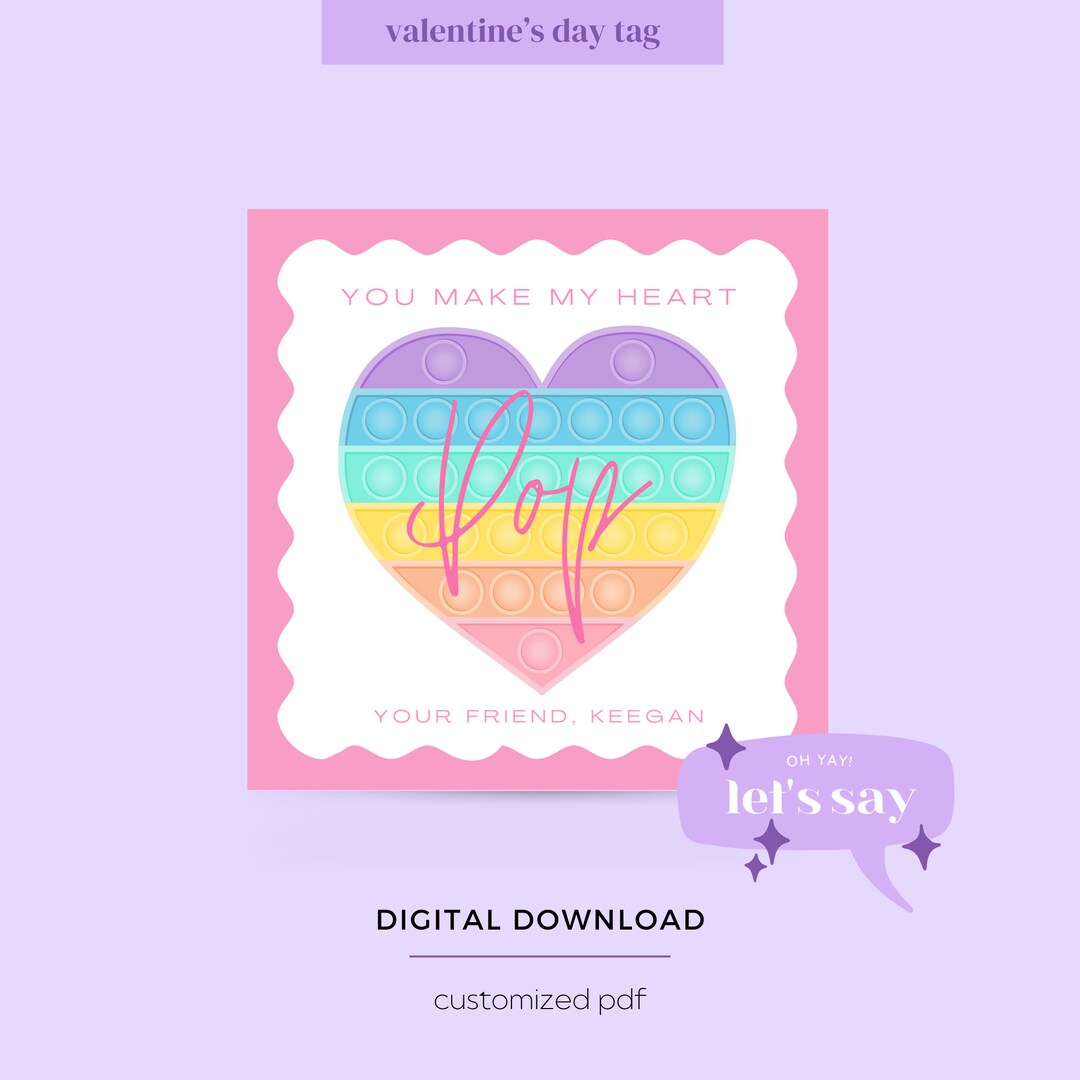 Printable Valentine Pop It Favor Tag, Valentines Day Popper Gift Tag ...