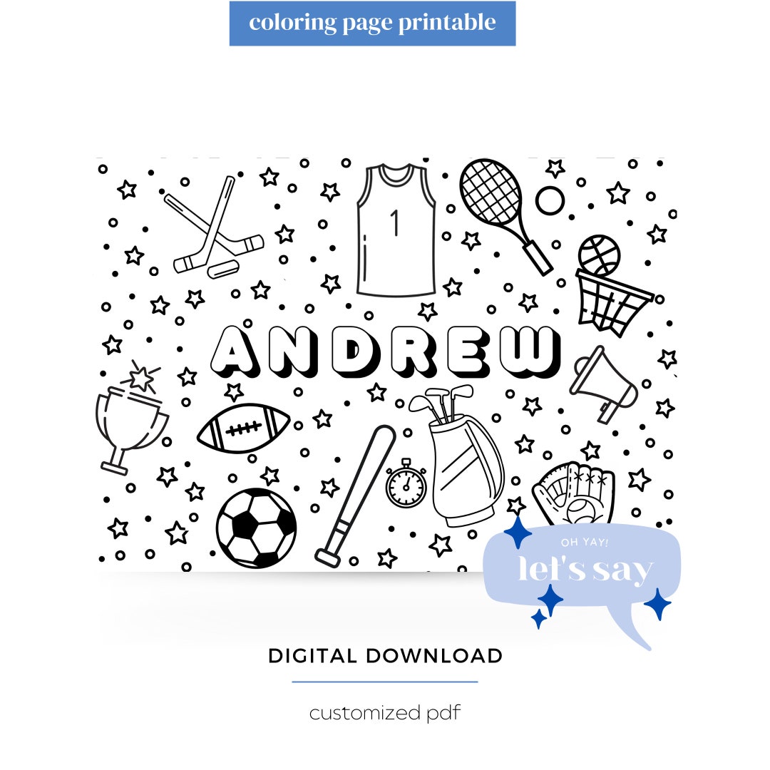 Printable Kids Coloring Sheet - Sports Theme - Children’s Custom ...