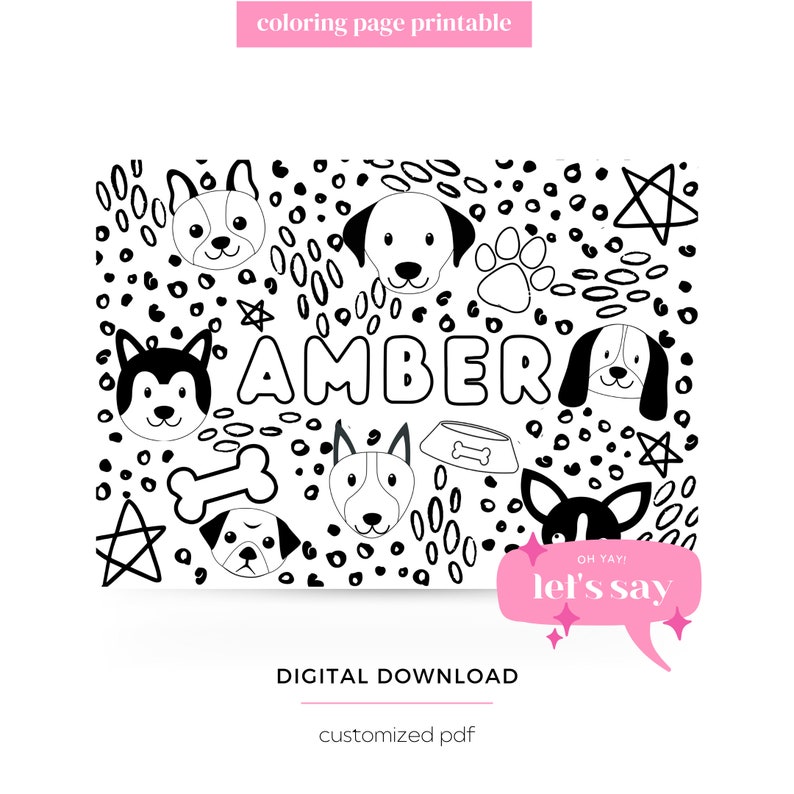 Printable Kids Coloring Sheet - Dog Theme - Children’s Custom Coloring ...