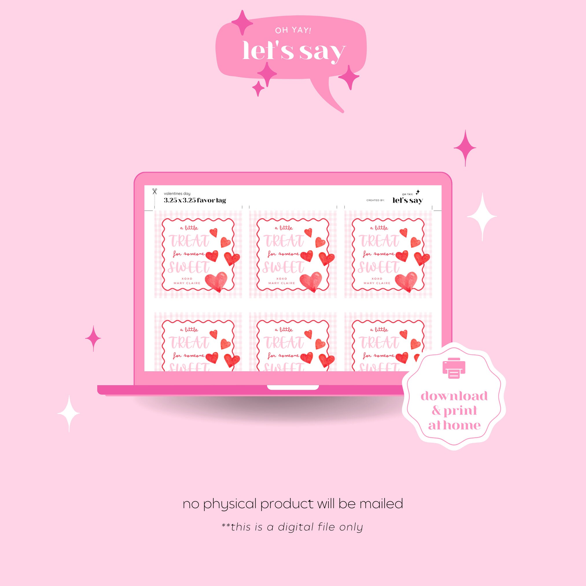 Printable Valentine Sweet Treat Favor Tag, Valentines Day Sweet Gift ...