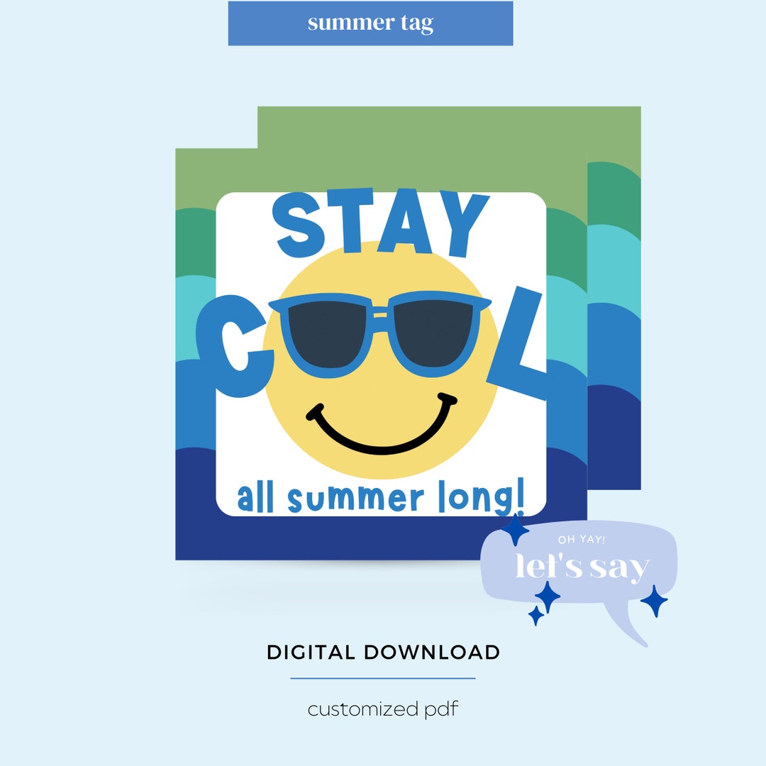 Printable Cool Summer End of School Class Favor Tag, Smiley Sunglasses ...