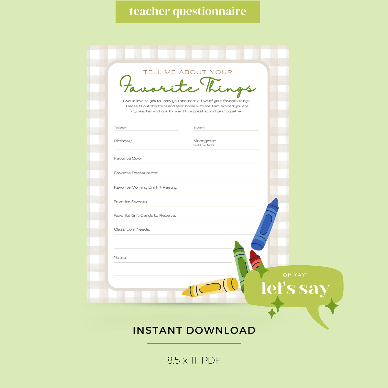 Printable Teacher Questionnaire Form, Tell Me About Teacher Survey ...