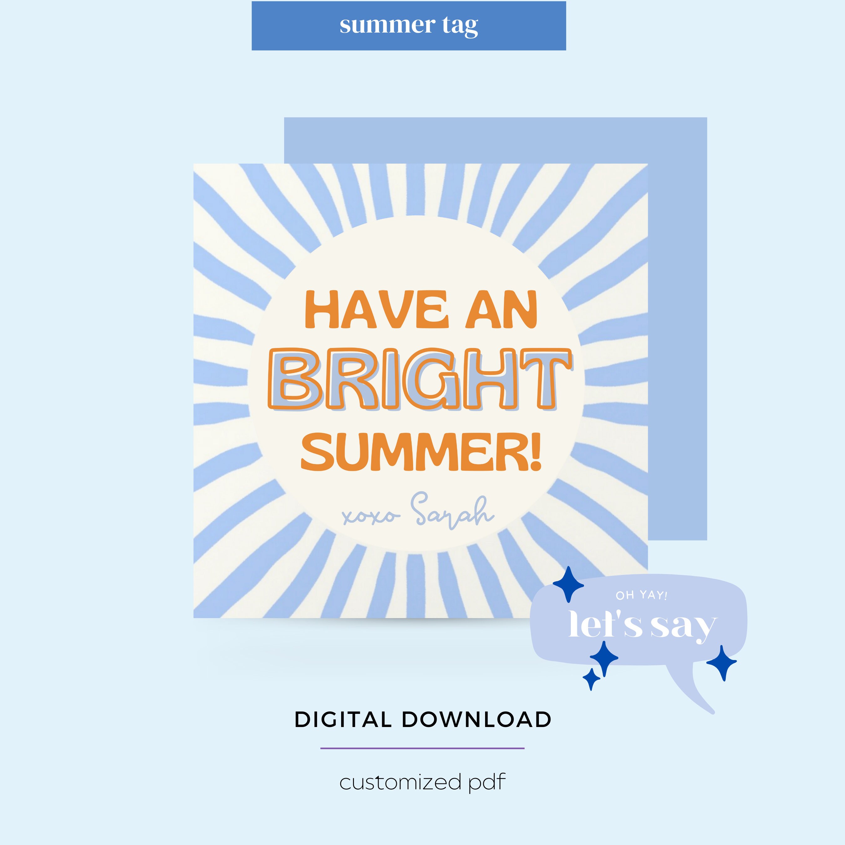 Printable Summer Starburst End of School Class Favor Tag, Bright Summer ...