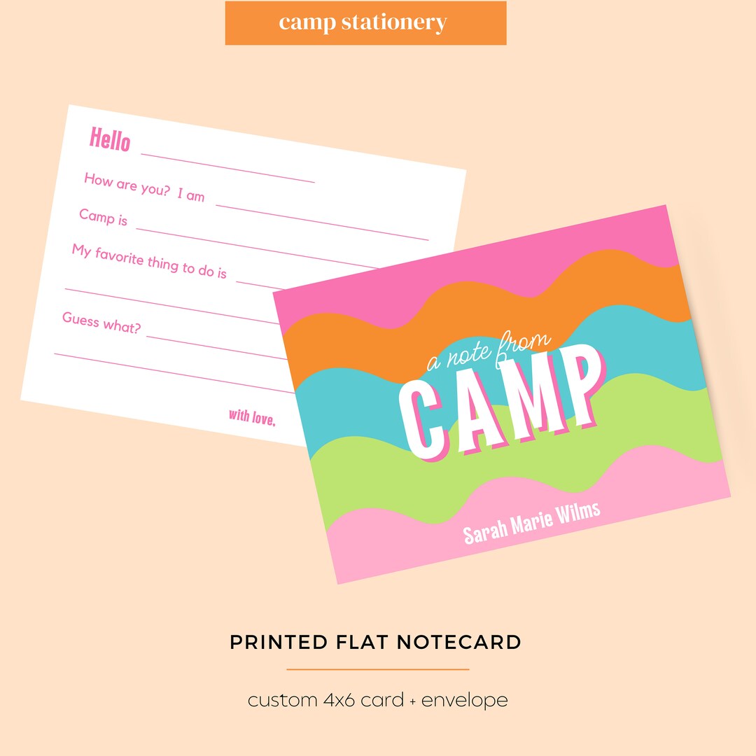 Girls Summer Camp Stationery Set, A Note From Camp Note Cards ...