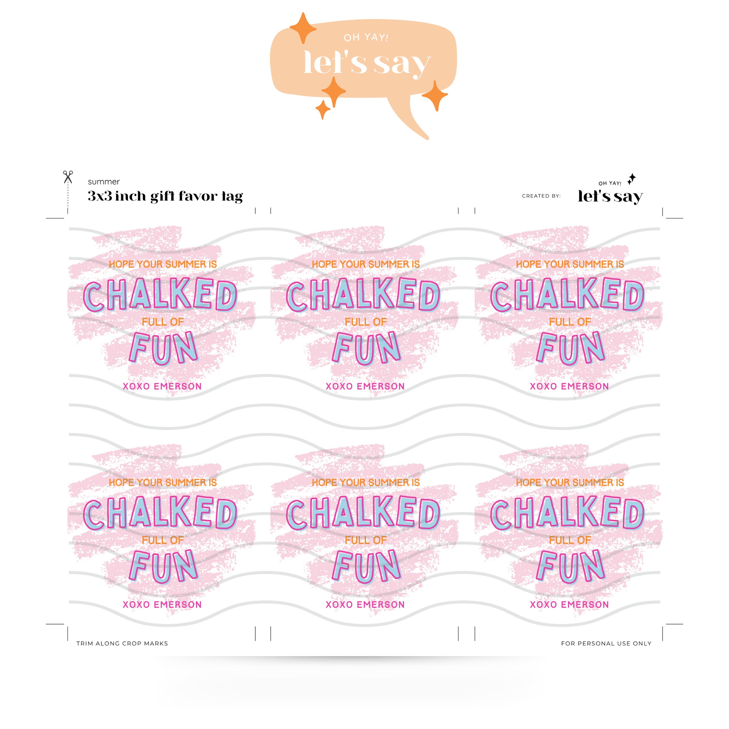 Printable Summer Chalk End of School Class Favor Tag, Chalked Full of ...